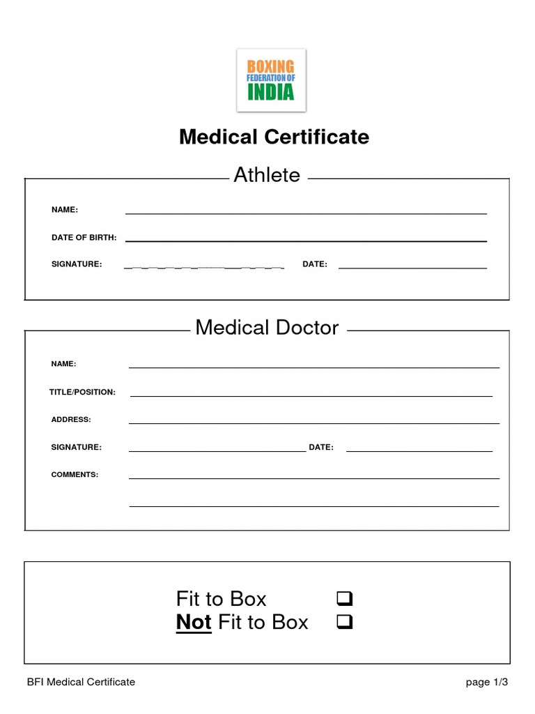 BFI-Medical-Fitness-Certificate | PDF | Concussion | Physical Examination