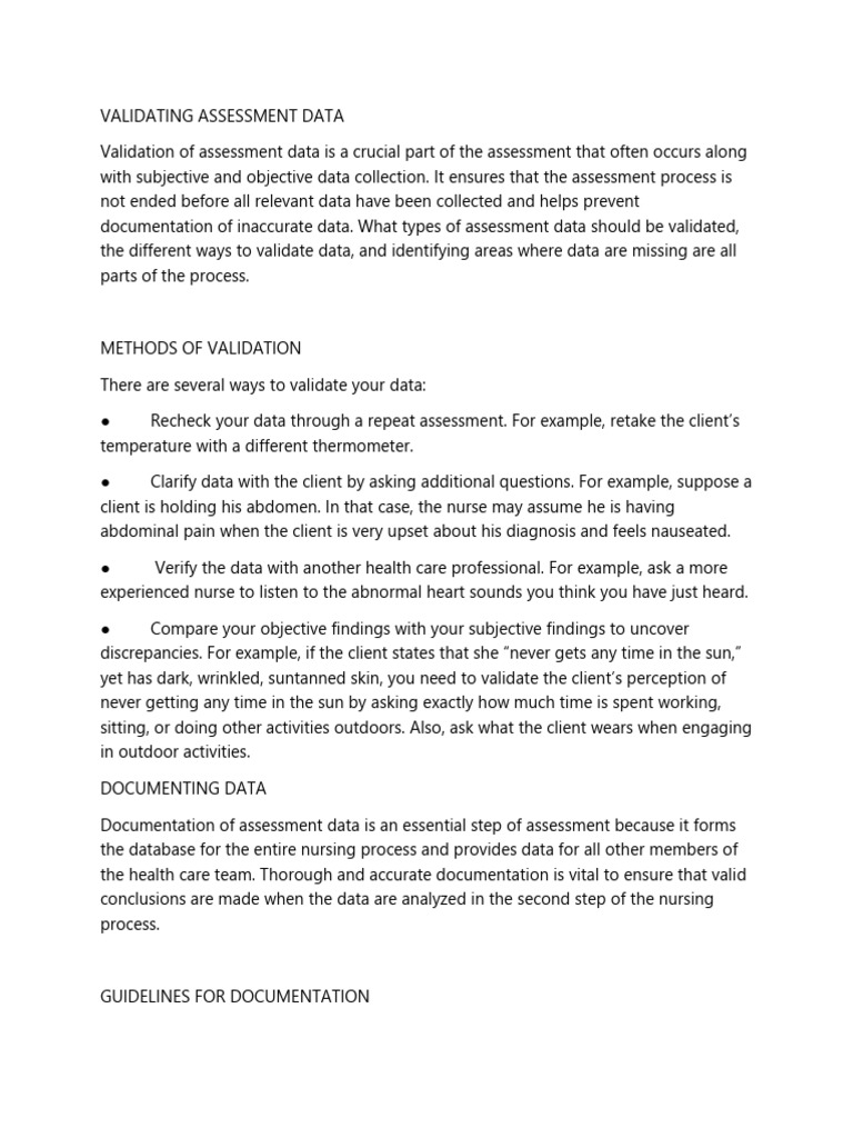 Validating Assessment Data | PDF | Data | Medicine