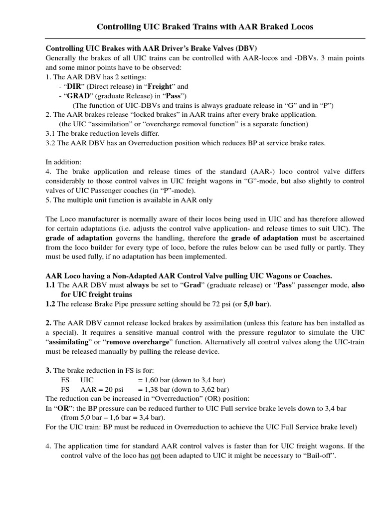 AAR Control for UIC Braked Trains | PDF