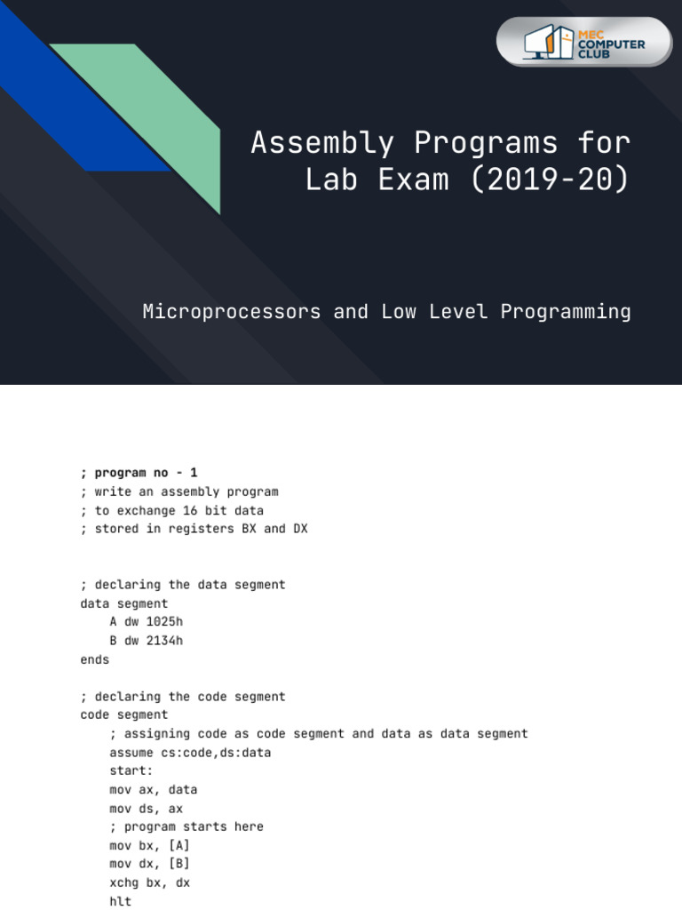 MLLP Assembly Programs For Lab Exam 2019 20 | PDF