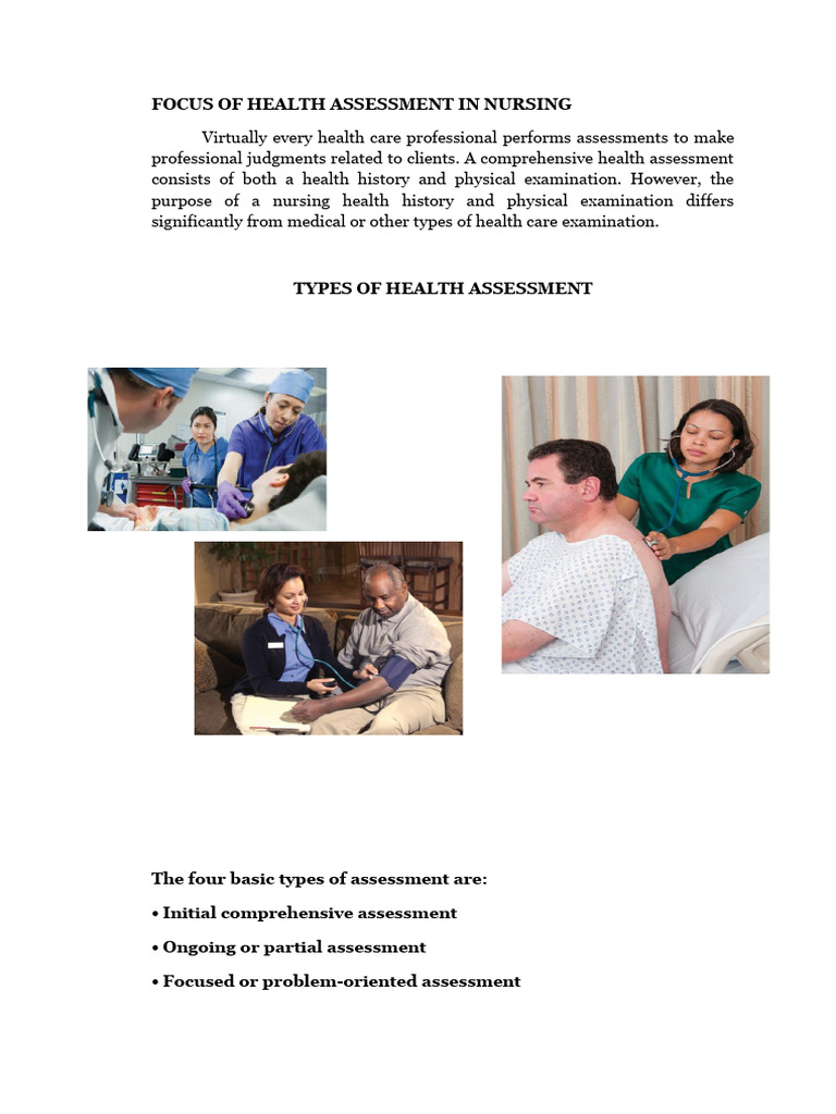 Focus of Health Assessment in Nursing | PDF | Nursing | Physical ...