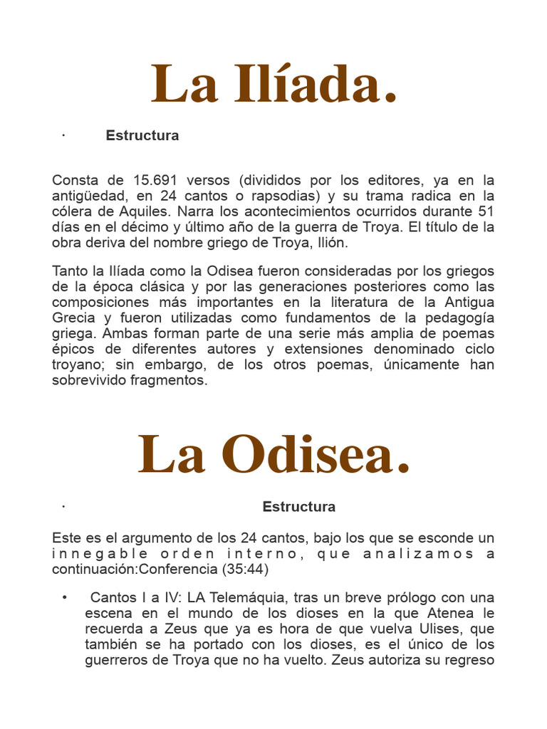 Estructura La Ilíada y La Odisea | PDF | Odiseo | Aquiles