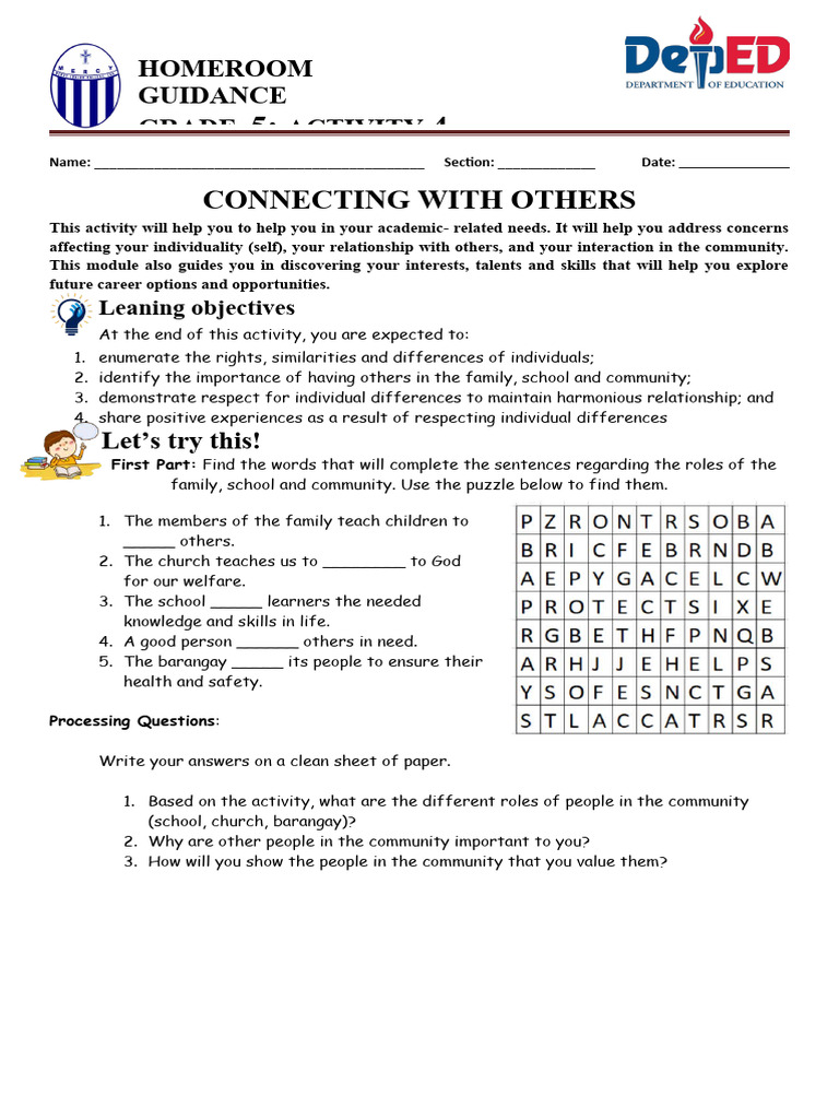 Homeroom Guidance G5 - ACTIVITY 4 | PDF