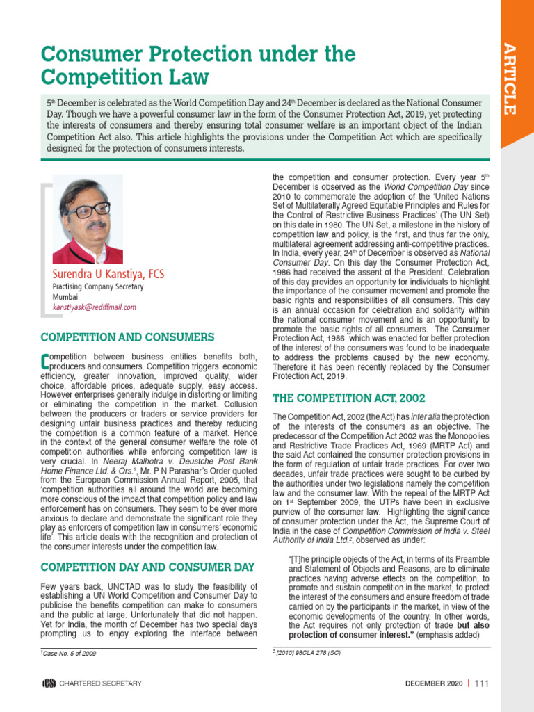 Consumer Protection Under The Competition Law Surendra Knastiya | PDF ...