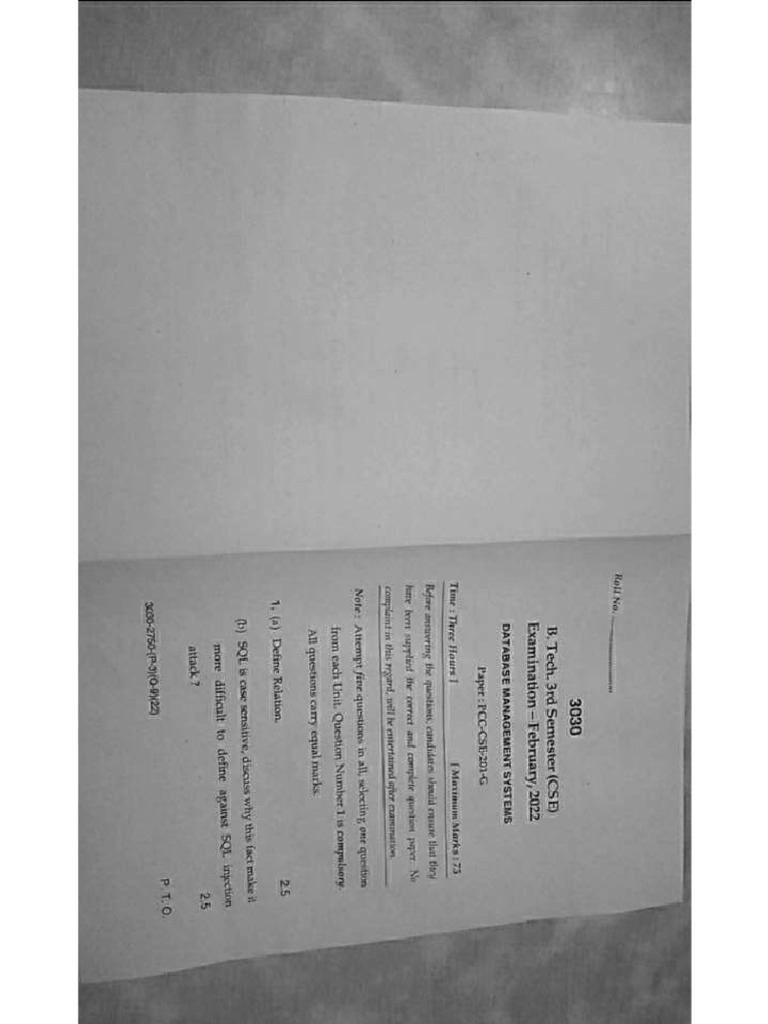 2022 b.tech 3rd Sem Database Management Systems | PDF