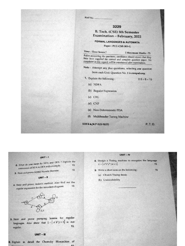 2022 B.tech 5th Sem Formal Languages & Automata | PDF