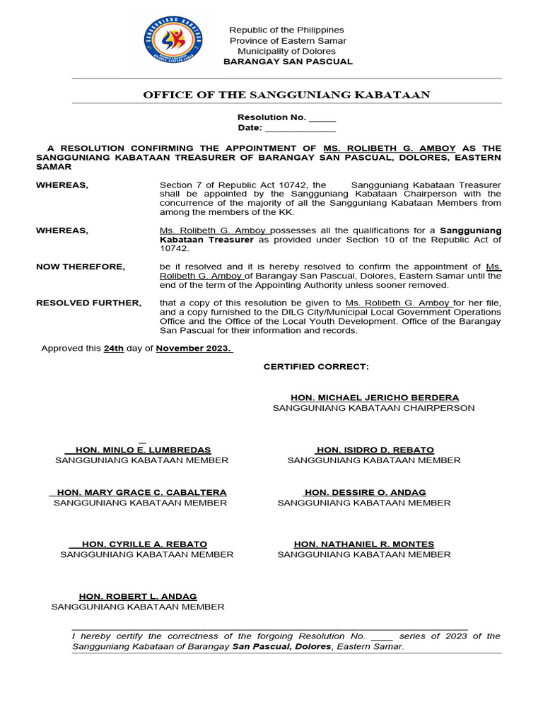 Resolution Confirming The Appointment | PDF | Philippines | Youth ...