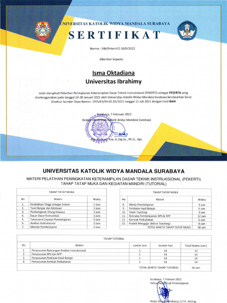 Sertifikat Pekerti Isma | PDF