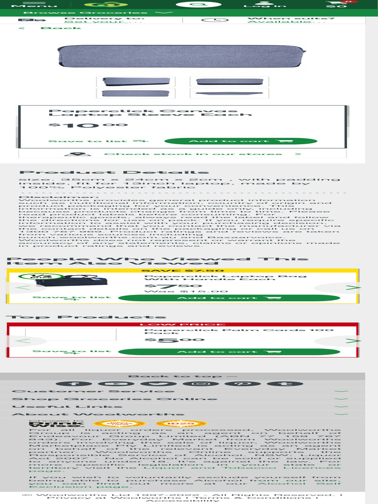 Paperclick Canvas Laptop Sleeve Each Woolworths | PDF | Grocery Store ...
