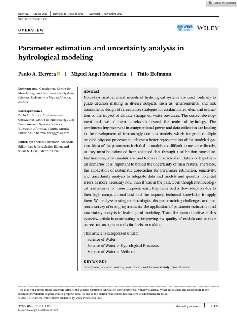 WIREs Water - 2021 - Herrera - Parameter Estimation and Uncertainty ... WIREs Water - 2021 - Herrera - Parameter Estimation and Uncertainty ...