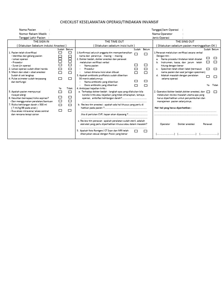 CHECKLIST - KESELAMATAN - OPERASI KTB | PDF