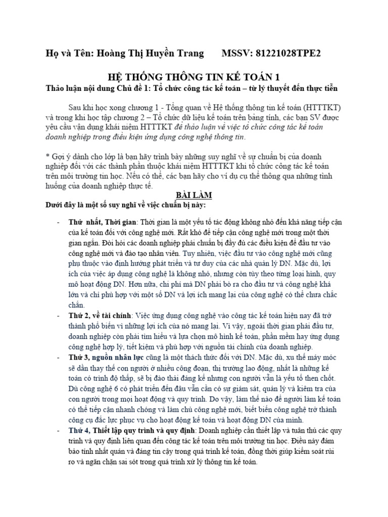 Bai Thao Luan 1 - HTTTKT | PDF