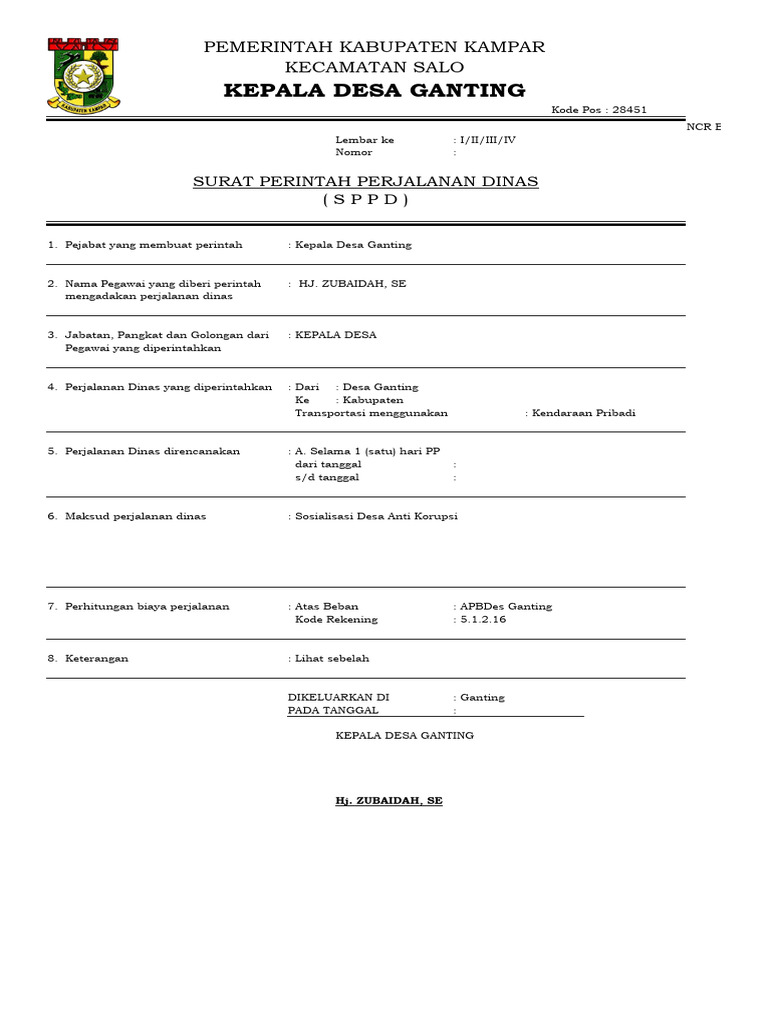 SPPD Kepala Desa | PDF