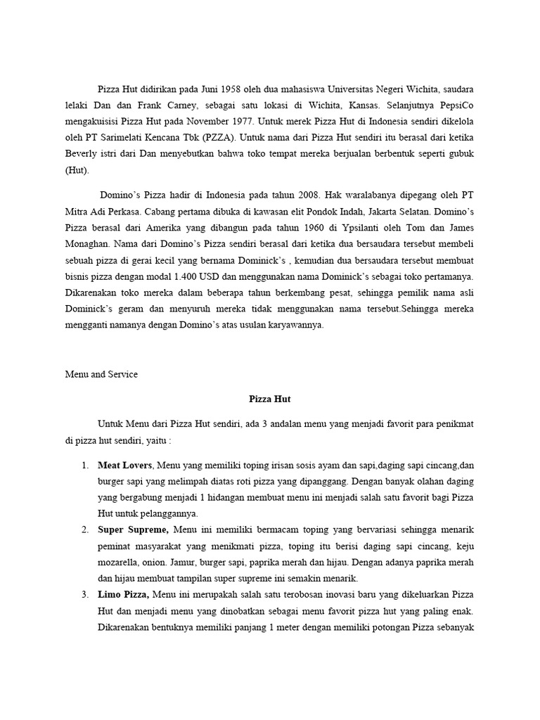 Ringkasan Pendahuluan Dan Menu and Service Pizza | PDF