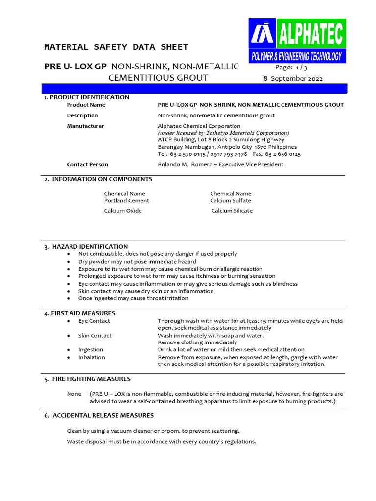 Pre U - Lox GP | Download Free PDF | Cement | Personal Protective Equipment