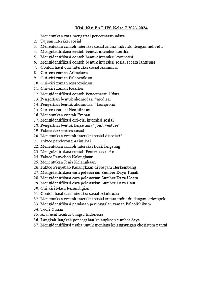 Kisi Kisi Pat Ips 2023-2024 | PDF