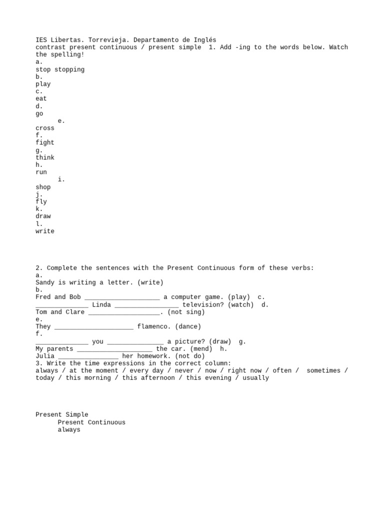 Present Simple Continuous | PDF | Syntax | Grammar