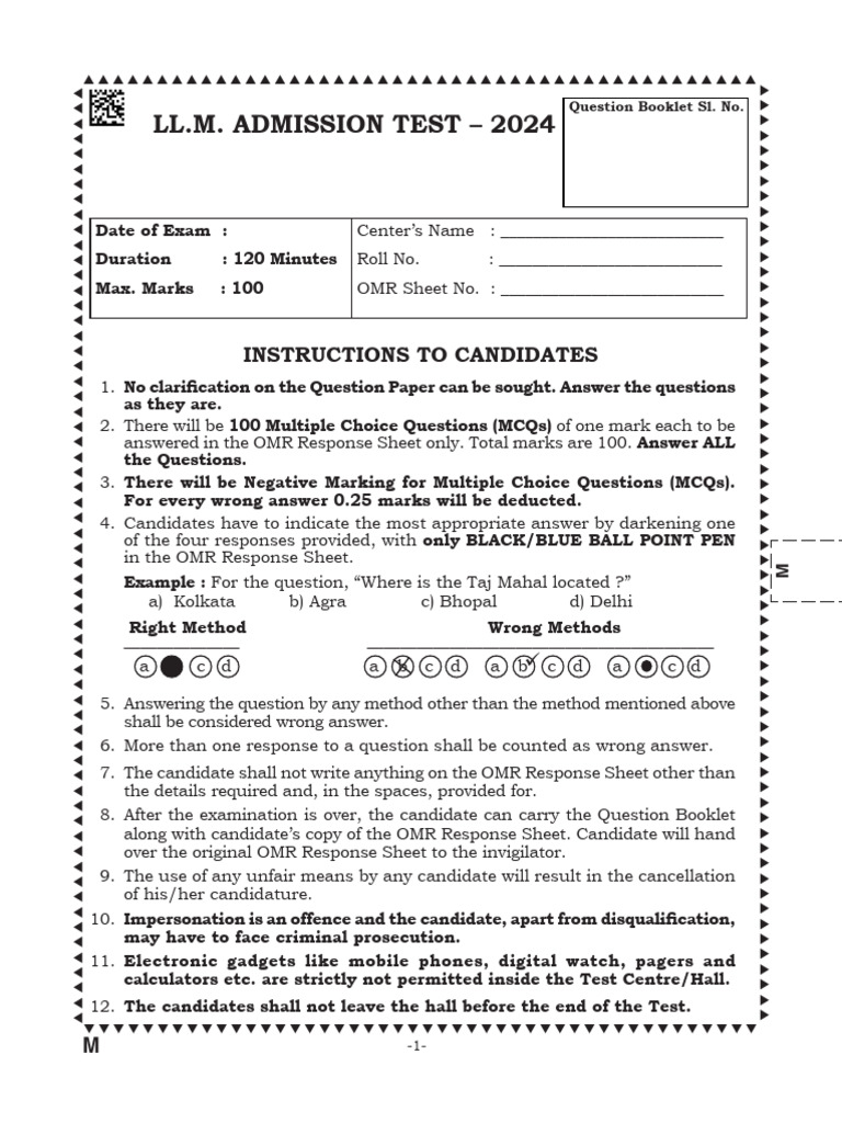Master Question Booklet LLM 2024 | PDF