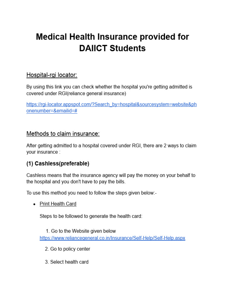 DAIICT Medical Insurance Guide 22-23 | PDF | Insurance | Health Care