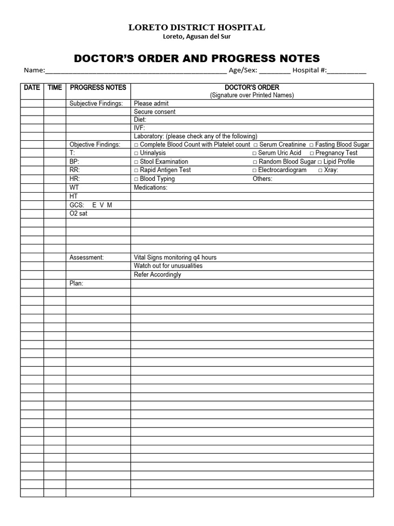 Hospital Doctor's Orders & Progress Notes | PDF | Health Sciences ...