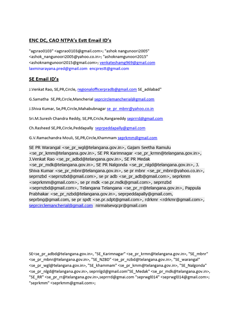 EE Mail Ids List | PDF