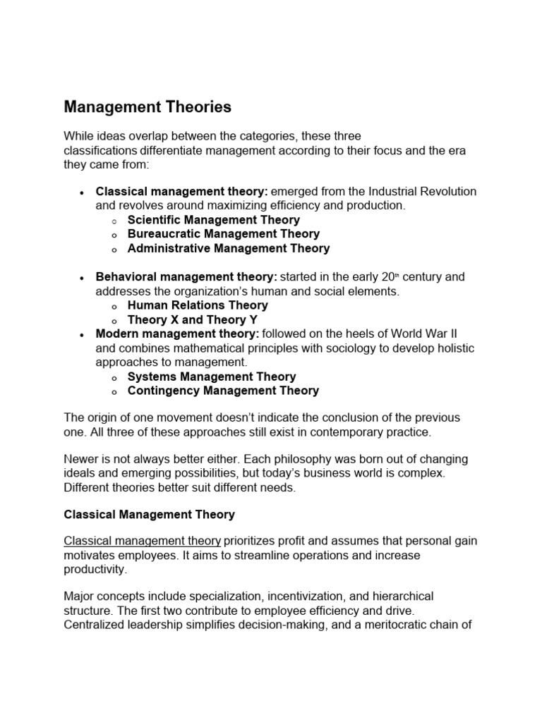 Management Theories | PDF | Leadership | Employment