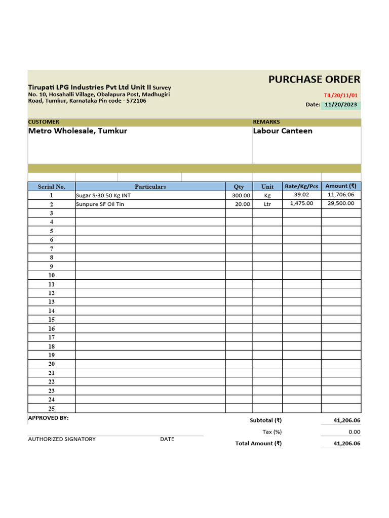Purchase Order | PDF | Foods | Cooking