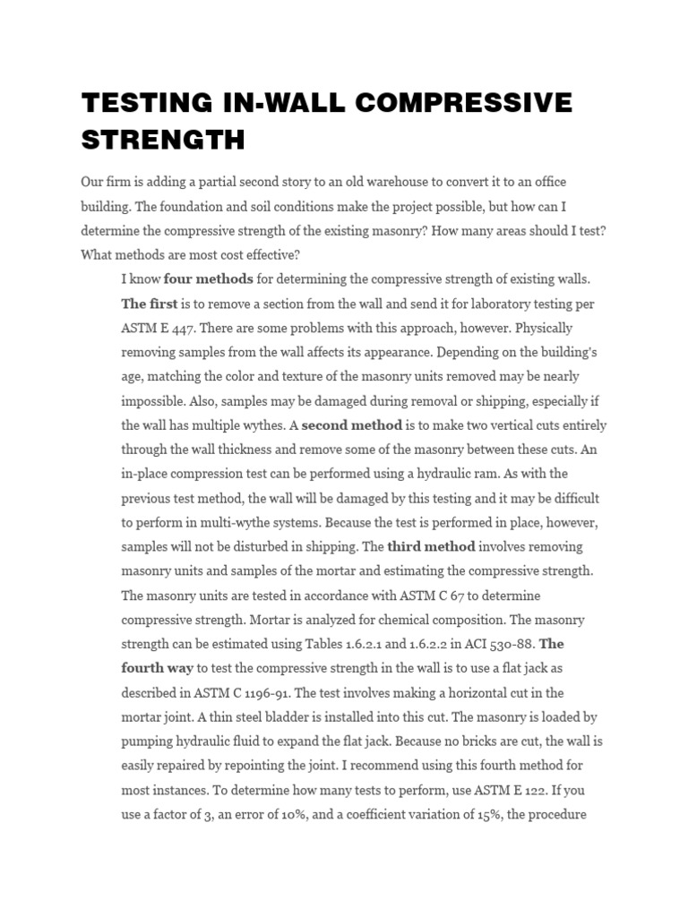Testing In-Wall Compressive Strength | Download Free PDF | Building ...