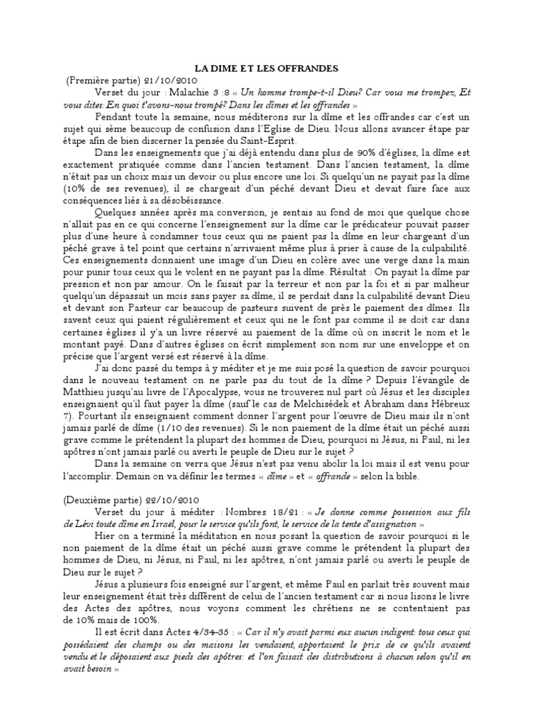 Comprendre la Dîme et les Offrandes | PDF | Dieu | Religions et croyances