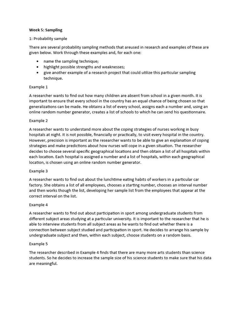 5.1. Sampling Tasks | PDF | Sampling (Statistics) | Methodology