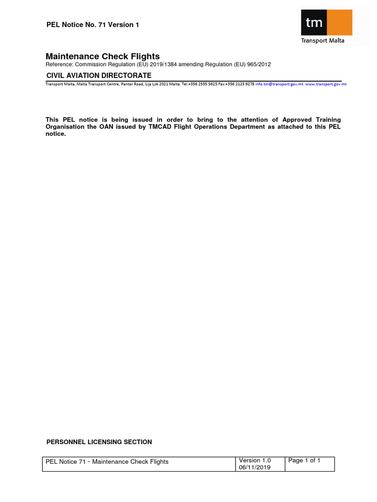 PEL 71 - Maintenance Check Flights | PDF | Aviation