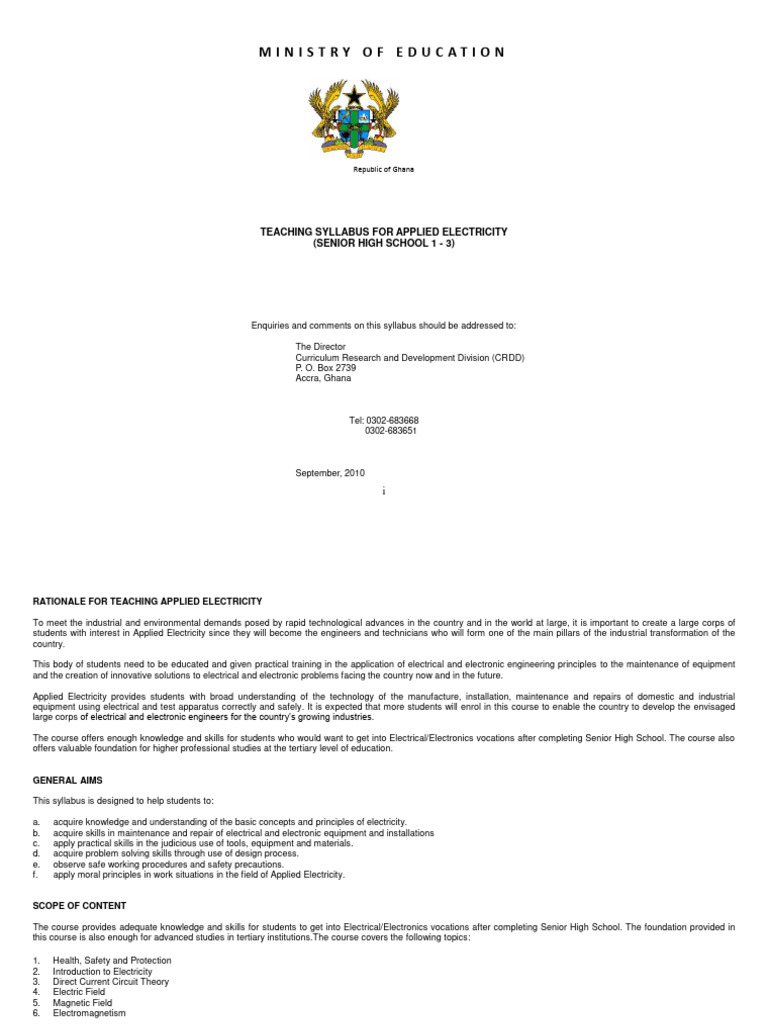 Applied Electricity Syllabus | PDF | Computers | Technology & Engineering