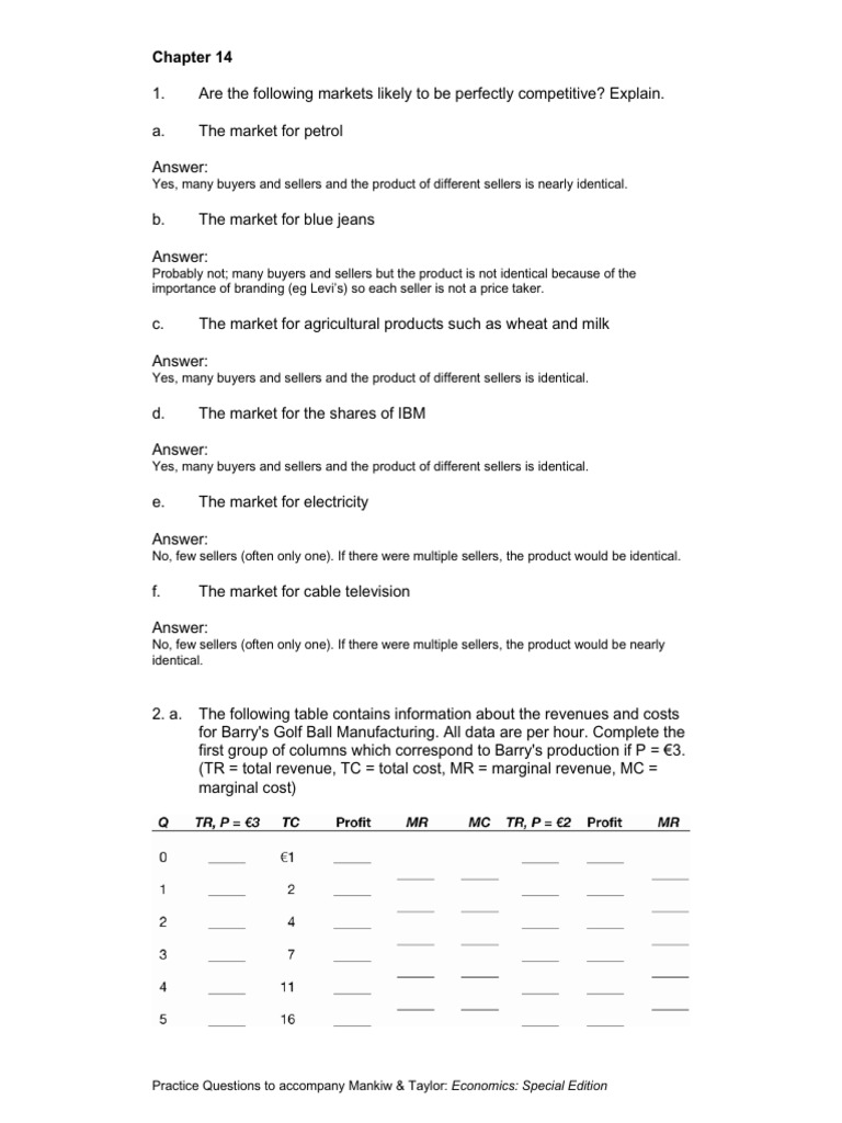 Chapter 14 Questions and Answers | PDF | Long Run And Short Run ...