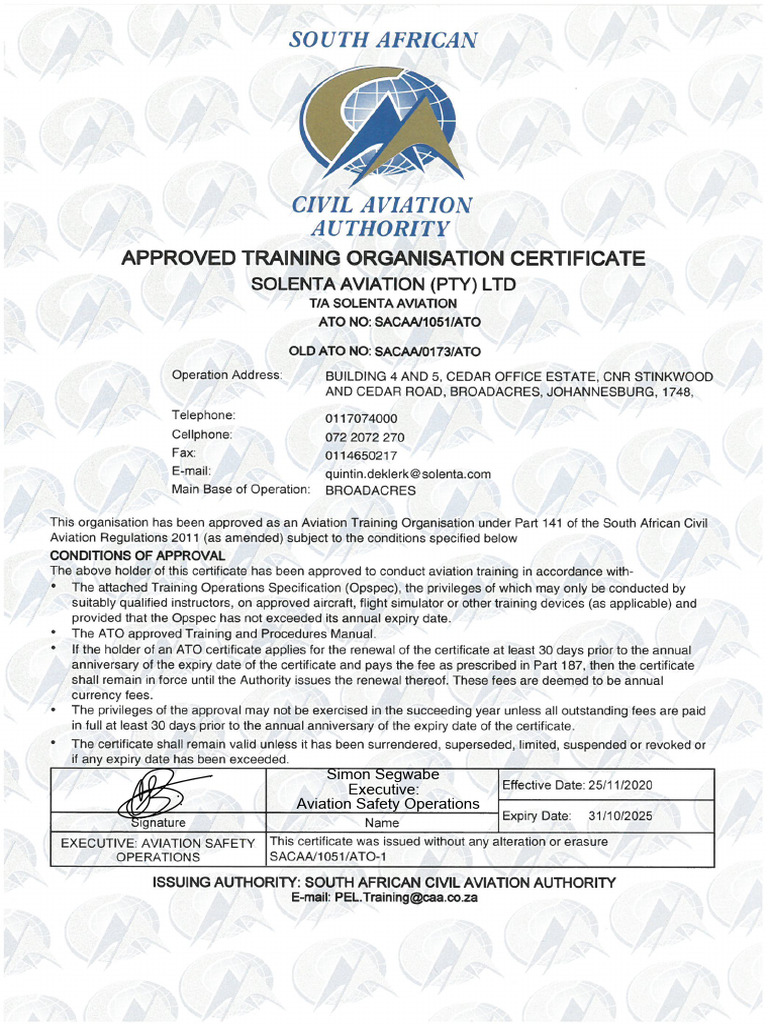 New ATO CERTIFICATE SOLENTA AVIATION (PTY) LTD TA SOLENTA ATO EMPIC ...