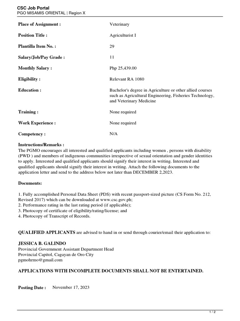 PGO MISAMIS ORIENTAL-Agriculturist I | PDF