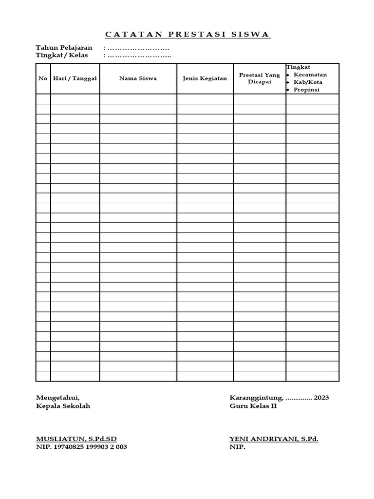 Catatan Prestasi Siswa | PDF