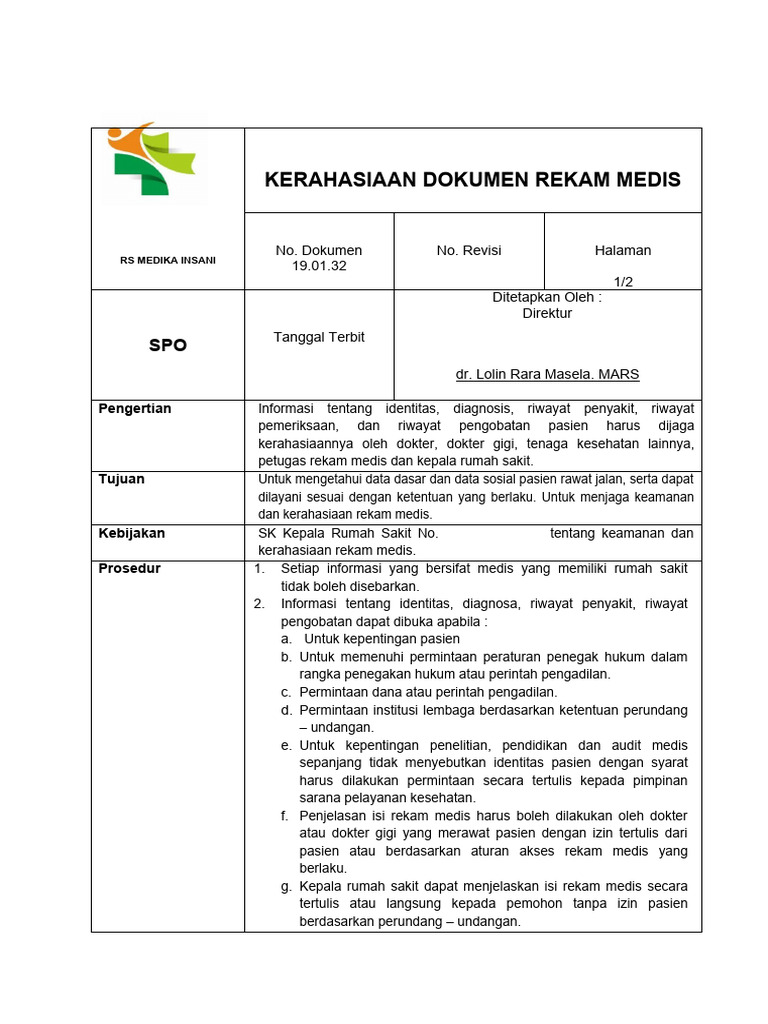 Kerahasiaan Dokumen Rekam Medis | PDF | Sains & Matematika