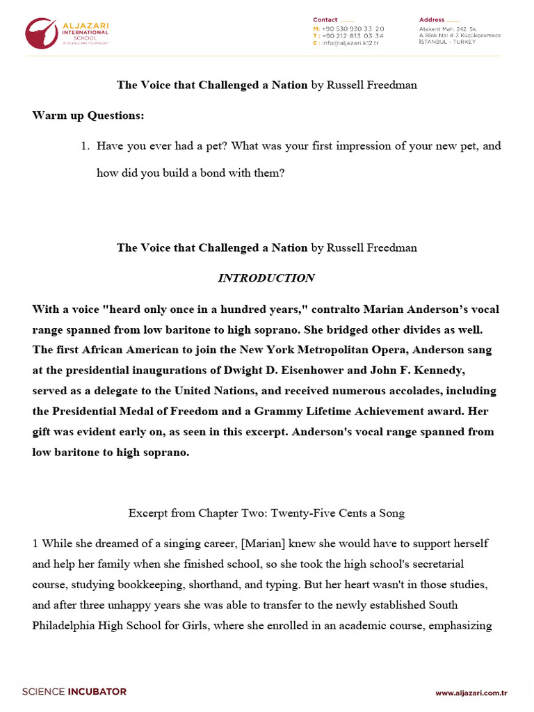 Marian Anderson: A Voice for Change | PDF