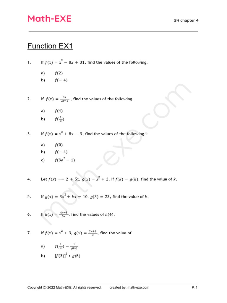s4 ch4 Function Ex1 Eng | PDF | Teaching Methods & Materials
