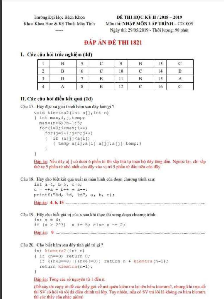 Nhap Mon Lap Trinh - de Thi 2019 | PDF