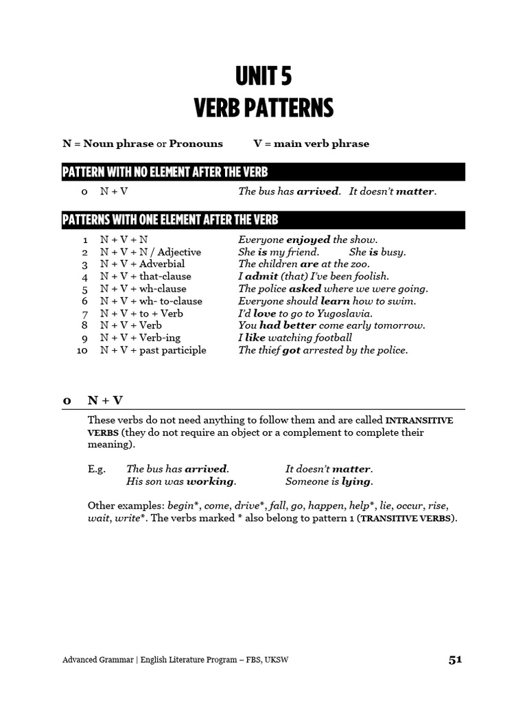 05 Verb Patterns | PDF