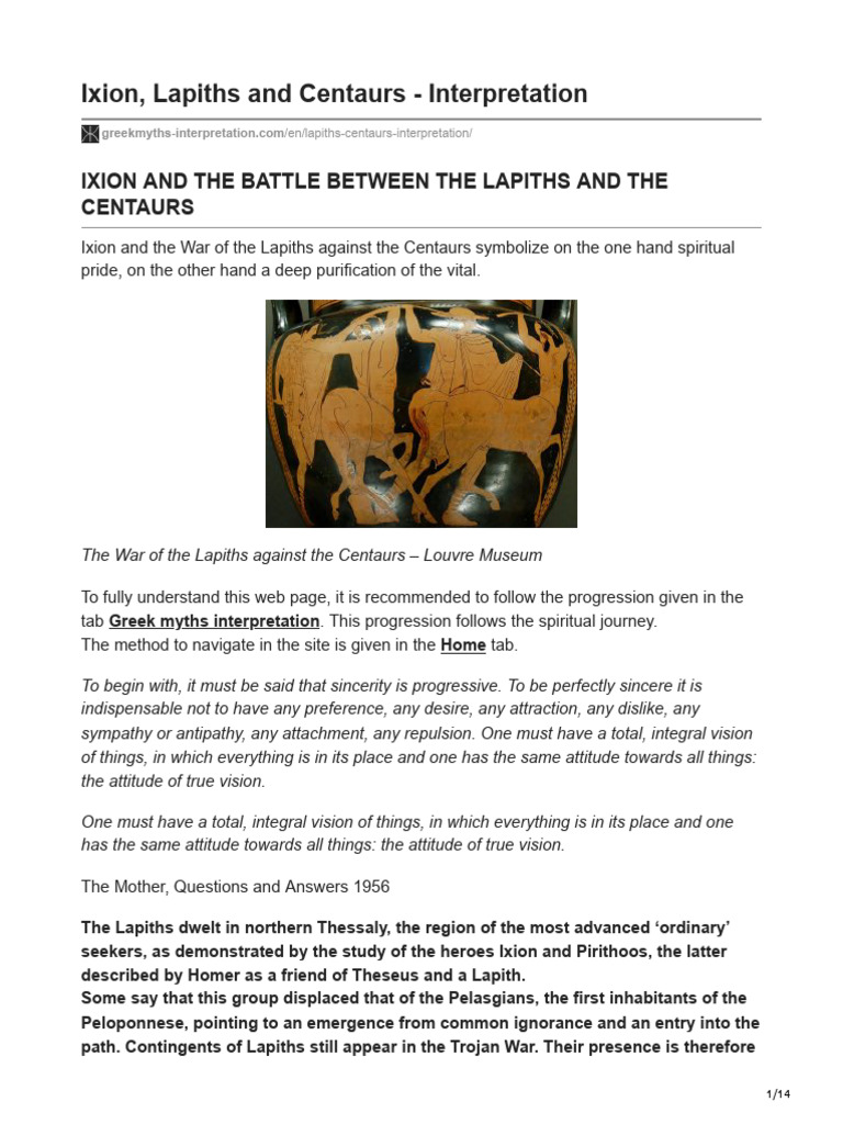 Ixion Lapiths and Centaurs - Interpretation | PDF | Apollo | Greek ...