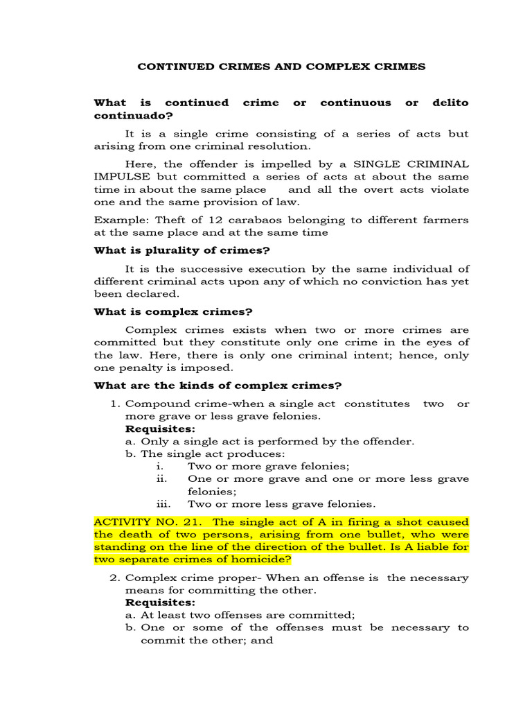 Lesson 5 Continued Crimes and Complex Crimes | PDF | Crimes | Crime ...