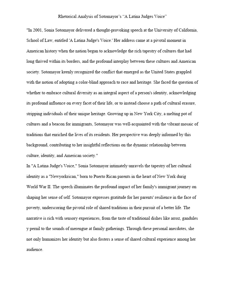 Rhetorical Analysis of Sotomayor | PDF | Sonia Sotomayor | Hispanic And ...