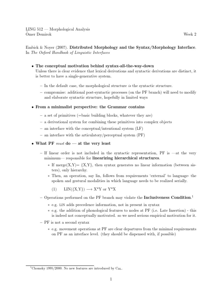 LING 512 Embick Noyer 2007 | PDF | Syntax | Morphology (Linguistics)