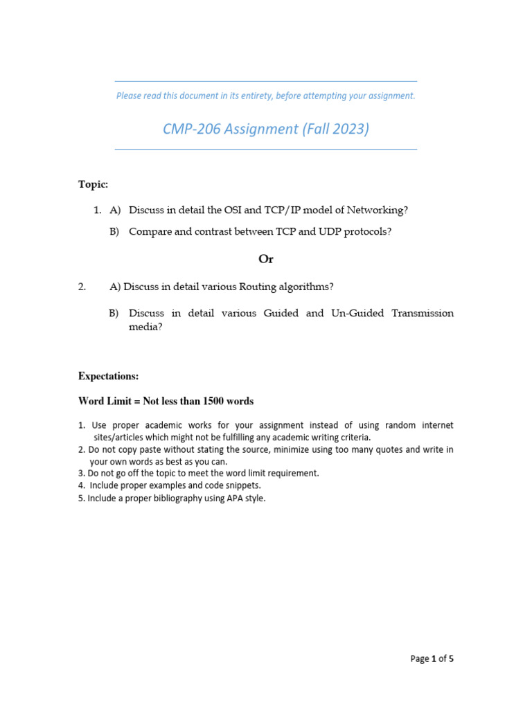 CMP-206 Assignment (Fall 2023) | PDF | Plagiarism | Transmission Control Protocol