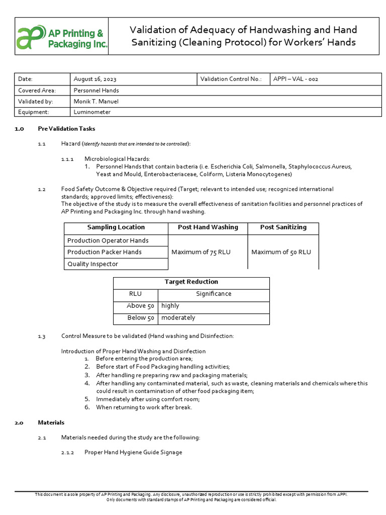 Handwashing Protocol Validation | PDF | Hand Washing