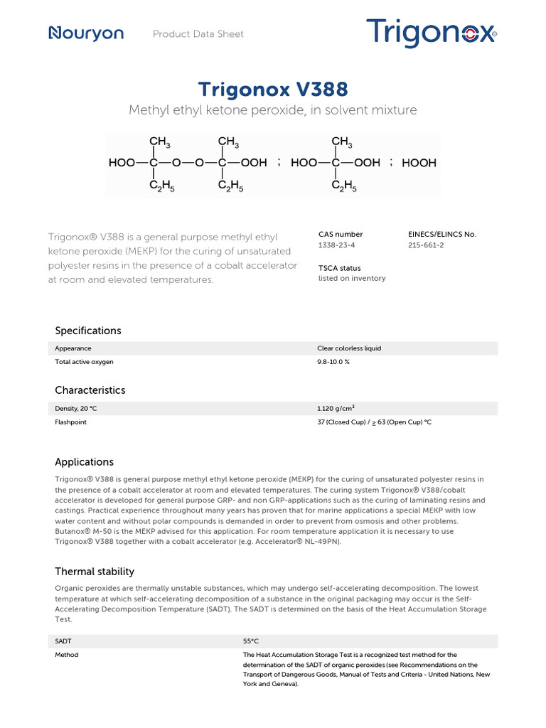 TDS - Trigonox V388 - Nouryon (EN) | PDF | Chemistry | Chemical Substances