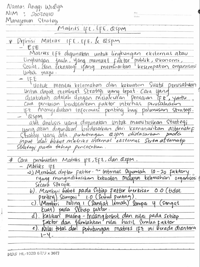 Manajemen Strategi Matriks IFE,EFE, Dan QSPM | PDF