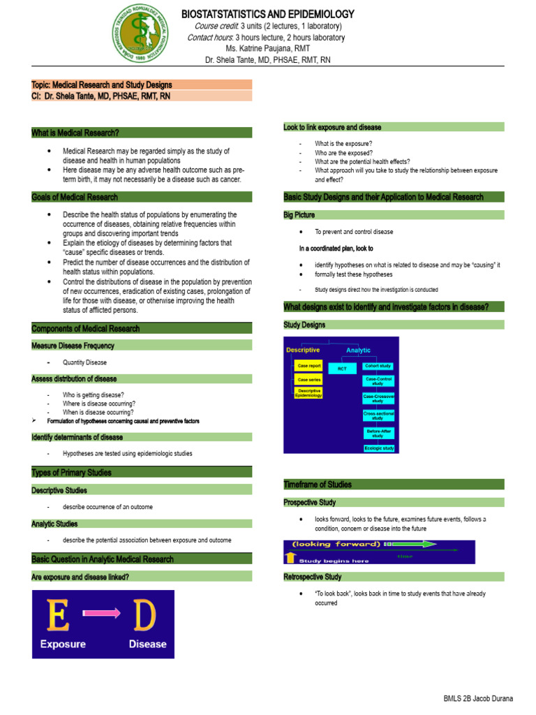 BIOSTATS Topic 1 Medical Research and Study Design | PDF | Cohort Study | Epidemiology